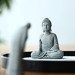 Sdeetesamjun Buddha Statue and 2 Japanese Lantern Pagoda Statues Zen Garden Accessories Buddha Statues for Home Decor Mini Meditation Decor, Buddha Decor, Zen Decor