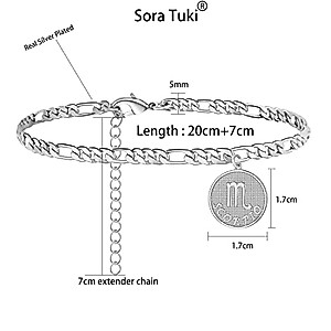 Sora Tuki Taurus Ankle Bracelets for Women Silver Anklets Horoscope Constellation Taurus Anklet Bracelets for Women Silver Anklets for Women Zodiac Anklets for Women Taurus Gift