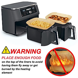 BYKITCHEN Air Fryer Disposable Paper Liner for Ninja Dual Air Fryer, Set of 100, Rectangle Air Fryer Liners Compatible with Double Air Fryer, Ninja DZ201/DZ401, Ninja Dual Air Fryer Accessories