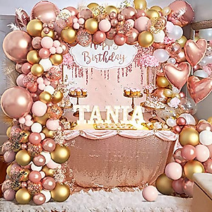 Amandir Rose Gold Balloons Garland Arch Kit, 150pcs Rose Gold Pink White Gold Confetti Latex Balloons for Bridal Wedding Birthday Girl Baby Shower Graduation Anniversary Bachelorette Party Decoration