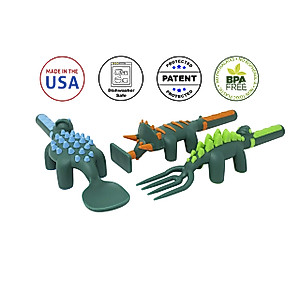 Constructive Eating Dinosaur Utensils - Made in USA - Toddler Utensils 1 Year Old - Baby Spoon - Toddler Utensils 2 Year Old - Toddler Silverware - Baby Forks 12-18 Months - Kids Silverware