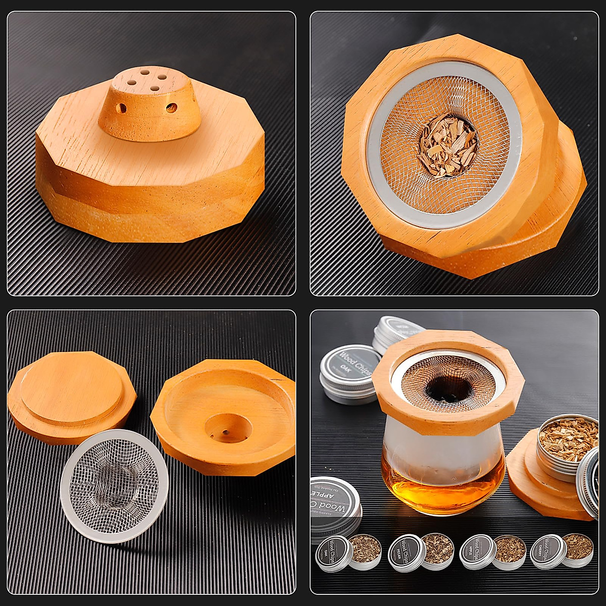 Cocktail Smoker Kit with Butane Torch Old Fashioned Cold Smoker for Cocktail, Whiskey, Wine, Bourbon , Cheese, Meat and More, Cocktail Smoking Kit Wood Shavings