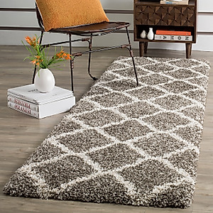 SAFAVIEH Hudson Shag Collection Area Rug - 9' x 12', Ivory & Grey, Moroccan Trellis Design, Non-Shedding & Easy Care, 2-inch Thick Ideal for High Traffic Areas in Living Room, Bedroom (SGH283A)
