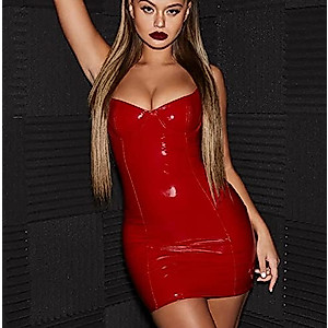 Womens Latex Mini Dress Faux Leather Bodycon Sexy Club Dresses for Women Small