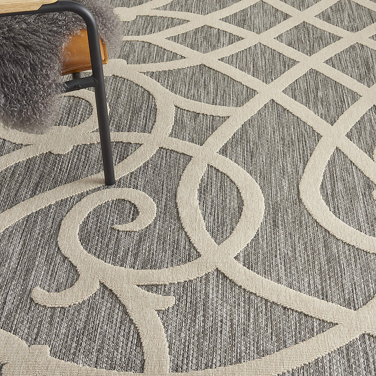 Nourison Palamos Indoor/Outdoor Grey 7'10" x 9'10" Area Rug, Easy Cleaning, Non Shedding, Bed Room, Living Room, Dining Room, Backyard, Deck, Patio (8x10)