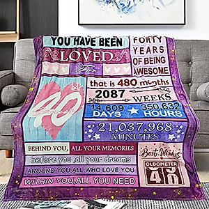 40th Birthday Gifts for Women Blanket, 40 Year Old Women Gift for Birthday, Gifts for 40 Years Old Woman Female Sister Mom Wife, 40th Birthday Decorations for Women Throw Blanket 50"x60"
