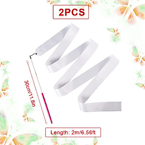 KINBOM 2pcs Dance Ribbons, 2m Kids Long Gymnastics Ribbon Twirling Ribbons Dancing Ribbon Streamers for Artistic Dance Training Party, with Ribbon Dancer Wand (White)