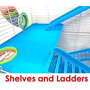 Large Twin Tower 5-Levels Crossing Level Tube Habitat Syrian Hamster Home Rodent Gerbil Mouse Mice Rat Wire Animal Cage (21L x 14W x 23H inches, Blue)