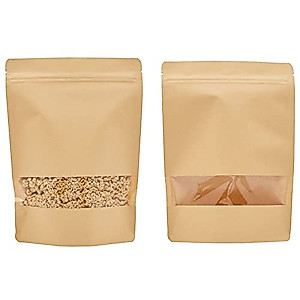 Kraft Stand Up Pouches, Clear Window Sealable Bags for Packaging (7x10 In, 120 Pack)