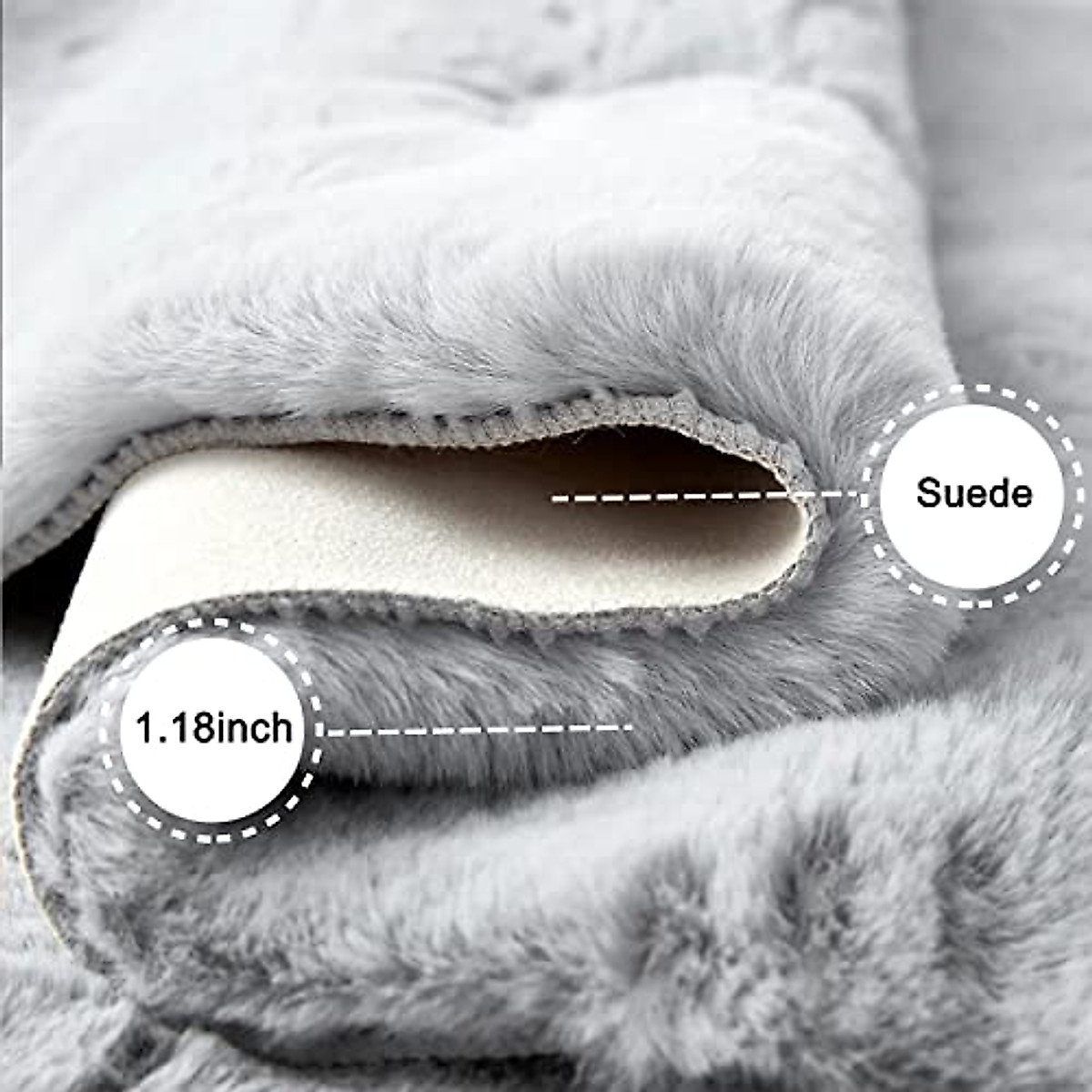 Ghouse Grey Faux Rabbit Fur Rug 8x10 Machine Washable Area Rugs for Bedroom Fluffy Rugs for Living Room No-Shedding Carpet Sheepskin Rug