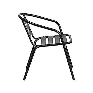 Flash Furniture Lila 4 Pack Black Metal Restaurant Stack Chair with Aluminum Slats