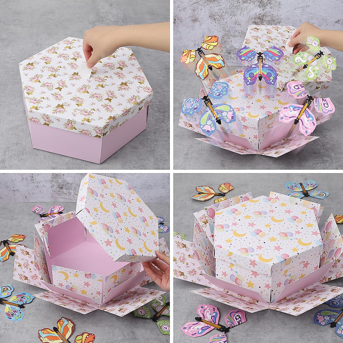 Auidy_6TXD Butterfly Explosion Gift Box, Flying Butterfly Surprise Gift Box 5.7x5.7x5.5 inches, DIY Exploding Surprise Flying Butterfly Gift Box for Gift, Birthday, Wedding, Party, Anniversary