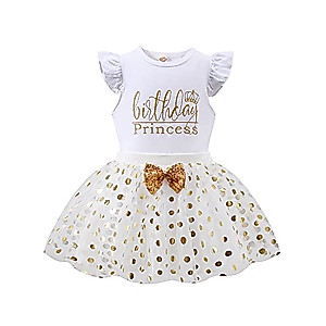 vivifayee Toddler Kids Baby Girls Birthday Princess Outfits Vest Sleeveless T Shirt Polka Dots Bubble Mesh Tulle Tutu Skirt Set 2Pcs Summer Clothes