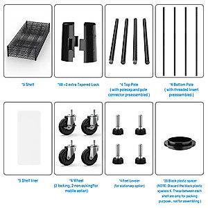 5 Tier NSF Metal Shelf Wire Shelving Unit, Heavy Duty Adjustable Storage Rack with Wheels & Shelf Liners, Black - 82" H x 48" L x 24" D 6000lbs Capacity