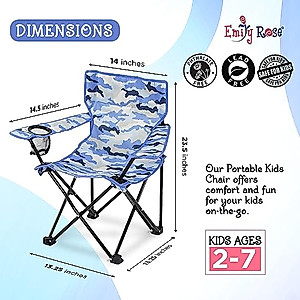 Emily Rose Kids Toddler Beach Chair | Outdoor Folding Chair for Boys and Girls with Child Safety Lock, Cup Holder and Carry Case | Sturdy, Portable, and Fun Seating for Beach, Camping, and Picnics