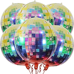 Colorful Disco Balloons 22 Inch 6 Pack Round Metallic Disco Balloons for Disco Party Decorations Back to 70s 80s 90s Retro Party Decorations