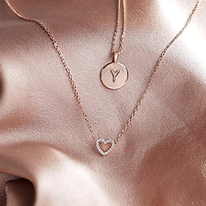 PAVOI 14K Rose Gold Plated Cubic Zirconia Heart Necklace | Cute Dainty Love Pendant Necklaces for Women