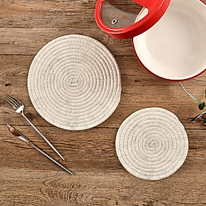 Pot Holders Trivets Set Pure Cotton Potholders Set, Hot Pads Set of 2, White Rose Hot Pot Trivets One 9.45 Inch and One 7 Inch