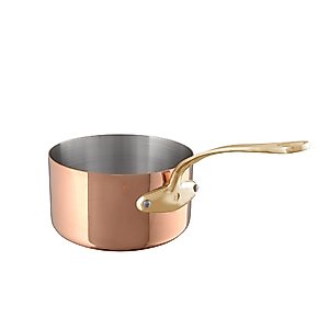 Mauviel M'200 B 2mm Polished Copper & Stainless Steel Sauce Pan With Brass Handles, 2.6-qt, Made in France