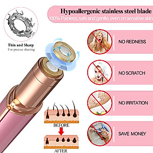 JNATER Facial Hair Removal for Women - Painless Hair Removal Device (Rechargeable), Portable Facial Hair Remover for Women Face, Upper Lip, Chin, Arms and Peach Fuzz with Light (Pink)