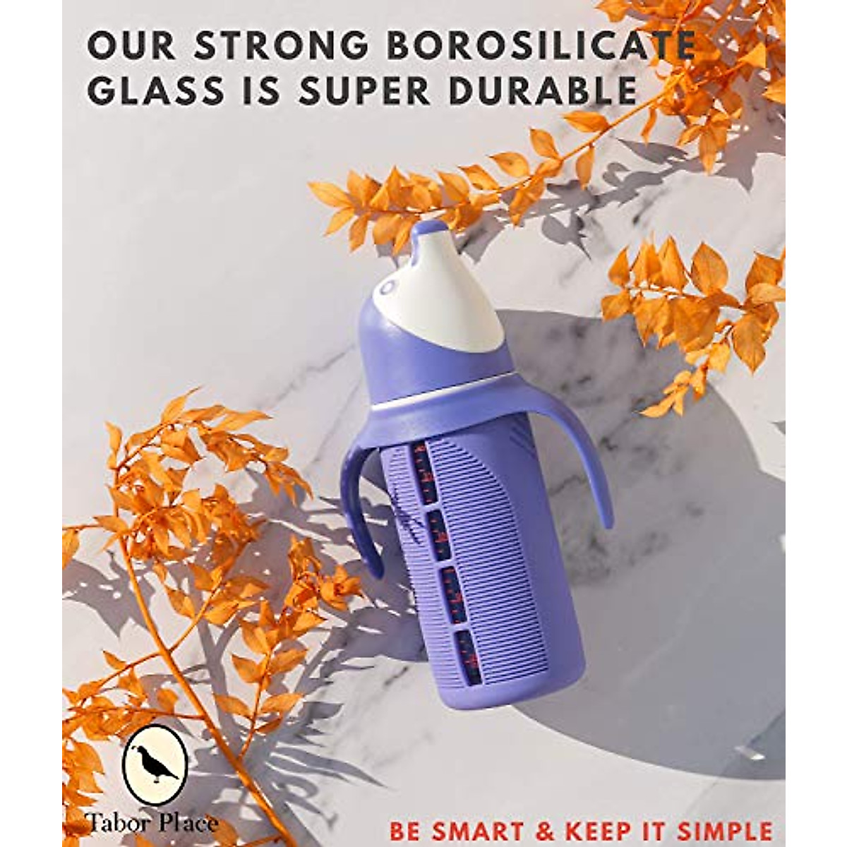 Tabor Place Glass Sippy Cup for Toddlers - The Luca | Spill-proof | Silicone Straw | Mint Green | 8 oz | Liquids Never Touch Plastic | Removable Handles