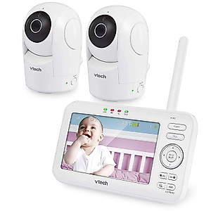 VTech VM5262-2 5" Digital Video Baby Monitor with 2 Pan & Tilt Cameras and Full-Color and Automatic Night Vision, White (Renewed)