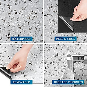 FunStick 30 Pack Peel and Stick Floor Tile Bathroom Flooring 12x12 In Thick Grey Floor Tiles Peel and Stick Waterproof Self Adhesive Terrazzo Vinyl Flooring Tiles for Kitchen Bedroom Laminate Flooring