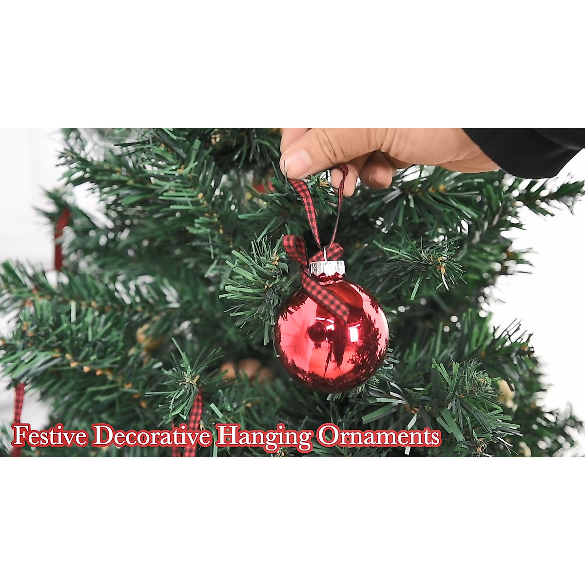 Rae Dunn Christmas Ornaments - Set of 12 Clear Glass Balls with Cute Holiday Designs - 60mm / 2.36 Inch Hanging Decorations for Xmas Tree