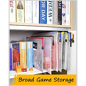 SUNEE 12pcs Mesh Zipper Pouch 11x16, Large Storage Bags for Board Game & Puzzle Organizing, Reusable Plastic Zip Organizer for Travel (A3, 6 Colors)