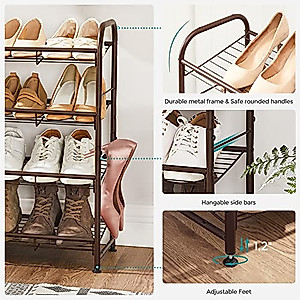 SONGMICS Stackable Shoe Rack, 4 Tier Metal Shoes Rack Storage Shelf, Holds up to 20 Pairs Shoes, Adjustable Slanted Shelves Shoe Tower Organizer for Closet Entryway Small Spaces, Bronze