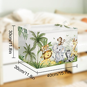 Clastyle Rectangular Safaci Animals Storage Baskets Tropical Rainforest Elephant Giraffe White Shelf Basket Clothes Books Toys Storage Bin for Bedroom Kindergarten