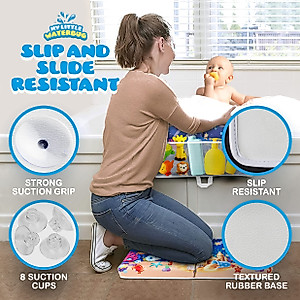 MY LITTLE WATERBUG Baby Bath Kneeler and Elbow Rest Pad | Set Includes Cushioned Kneeling Pad, 2 Inches Thick & 22 Inches Long, Plus Stay-Put Elbow Pad with 8 Suction Cups | Cute Undersea Print