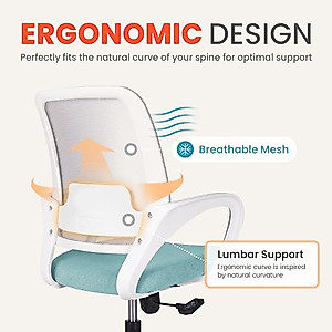 NEO CHAIR Office Chair Ergonomic Desk Chair Mesh Computer Chair Lumbar Support Modern Executive Adjustable Rolling Swivel Chair Comfortable Mid Black Task Home Office Chair (Pastel Mint)