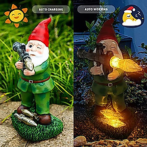 PERFECTOP Solar Military Garden Gnome Statue with RPG, Large War Army Combat Defender Soldier Patriotic Gnome Figurine with Gun, Outdoor Patio Yard Lawn Decor, Thanksgiving Christmas Ornament Gift