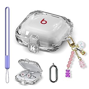 [Upgrade Lock] Beats Fit Pro Case with Lock, PC Shell Clear Case for Beats Fit Pro Charging Case, Full Protective Safety Lock Case Cover for Beats Fit Pro Accessories with Fashion Candy (Clear)