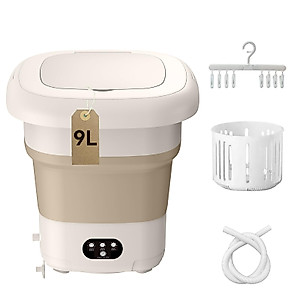 Portable Washing Machine,Mini Washer 9L High Capacity for Underwear,Baby Clothes,Socks,Pet Items and Small Items,Foldable Washing Machine for Apartments,Camping,Travel,Dormitory,Hotel (Cream)