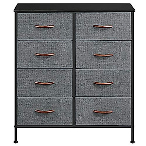 Topeakmart 8 Drawers Organizer - Furniture Tall Storage Tower Unit for Hallway, Living Room, Nursery - Sturdy Metal Frame, Easy Pull Handle Fabric Bins, Dark Gray