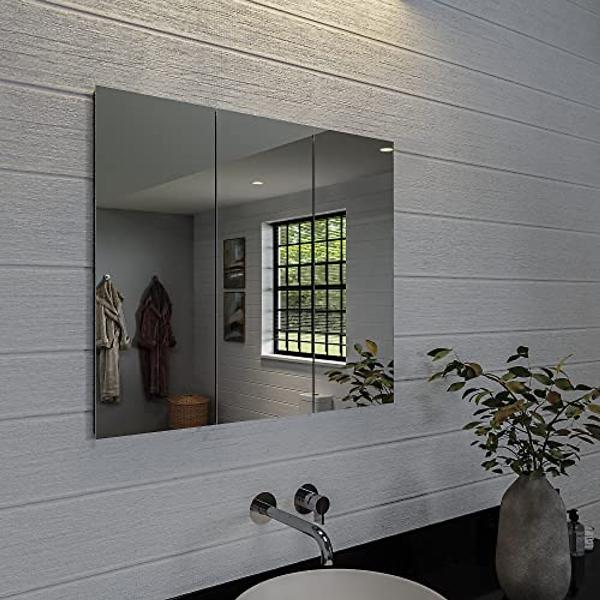 Croydex Thurmond Tri-View, Recessed or Surface Mount Medicine Cabinet, 30W x 26H, Aluminum