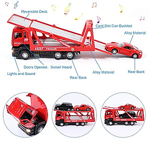 Winrayk 4Pcs Tow Truck Toys with Mini Toy Cars Set Pull Back Cars with Lights and Sound Trailer Transporter Vehicles Truck Toy, 1:50 Scale Metal Diecast Toy Trucks for Boys Girls 3 4 5 6 7 8 Years Old