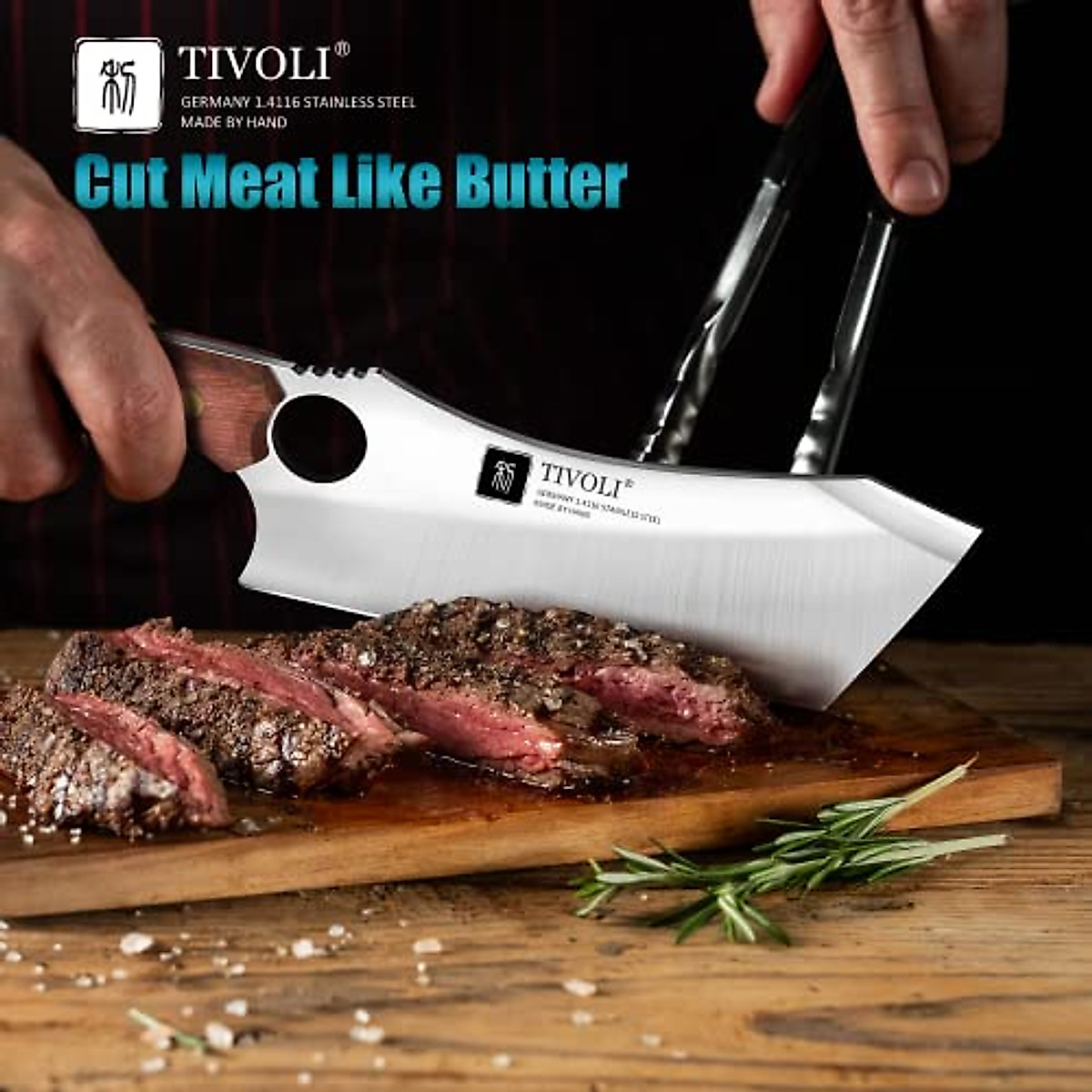 TIVOLI Meat Cleaver Knife Japanese Kitchen Vegetable Knife Sharp Forged In Fire Full Tang Cleaver Knife with Sheath Gift Box Bottle Opener for Outdoor Camping Thanksgiving Christmas Gifts