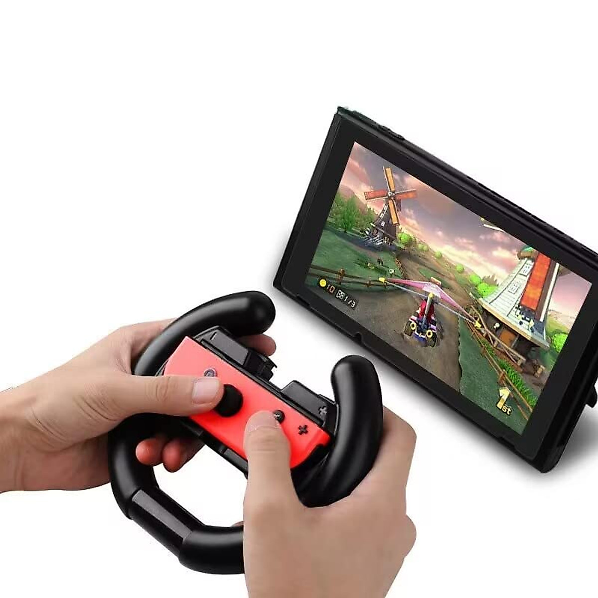 Mmwpqbd for Nintendo Switchh Game Aiming Wheel Mario Racing 8 Bracket Accessories Left and Right Double Handle Grip 1 Set Total 2 Brackets ☆ Black