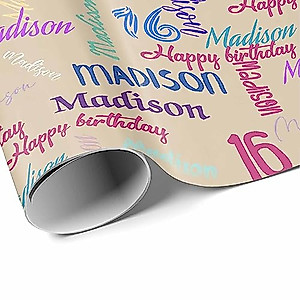 M YESCUSTOM Custom Wrapping Paper Roll with Name for Birthday Gift Wrap, Customized Wrapping Paper with Happy Birthday Font Print for Dad Mom Boys Girls Friends Lover