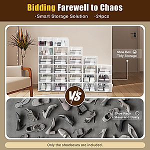 LIYUANJUN Stackable Shoe Box, 24Pcs Shoe Storage Box Shoe Sneaker Organizer DIY Shoe Stand Containers for Women Men Putting Slippers Boots in Living Room Hallway Transparent