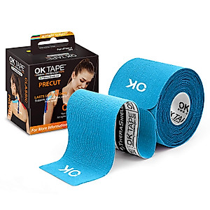 OK TAPE Kinesiology Tape 10 inches Precut, 20 Strips, Cotton Elastic Athletic Tape Latex Free, 2inch x 16ft, Light Blue