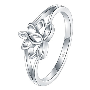 BORUO 925 Sterling Silver Ring, Lotus Flower Yoga High Polish Tarnish Resistant Comfort Fit Wedding Band 2mm Ring Size 8