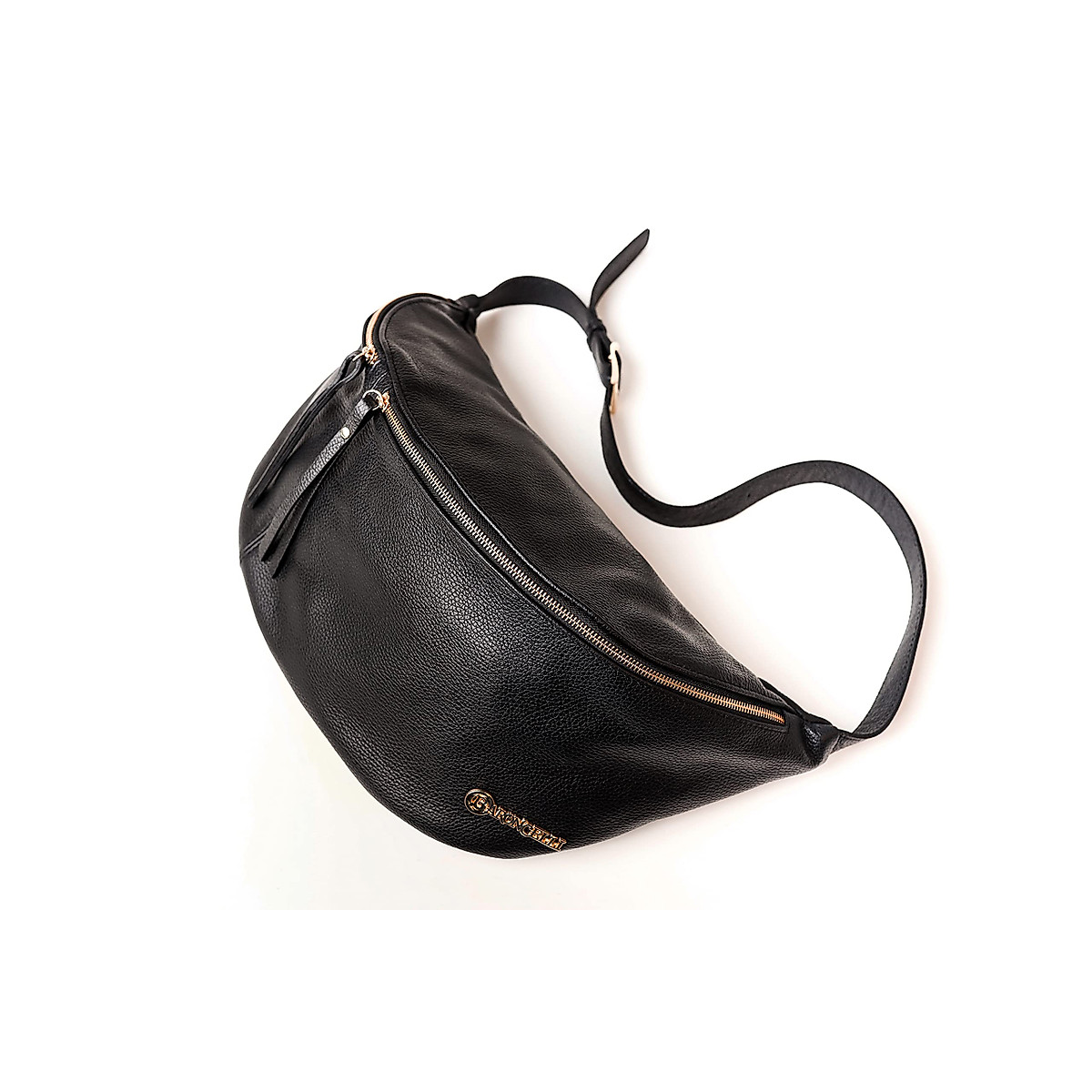 Baroncelli Leather Sling Bag Big Size Genuine Italian Leather Designed and Made in Italy (Black)