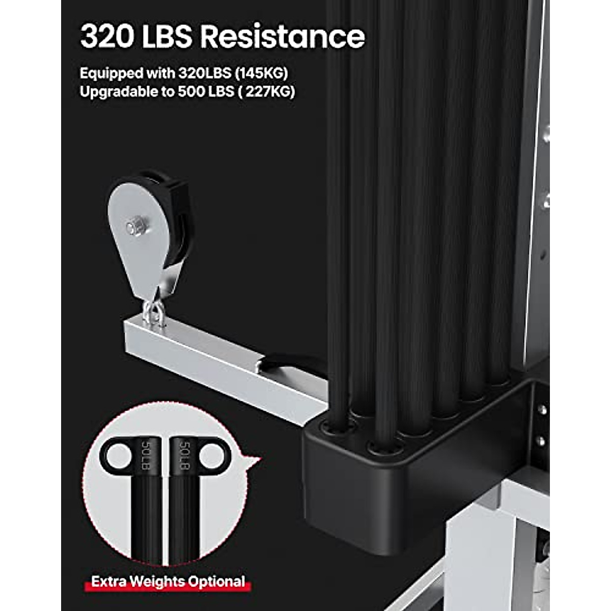 FITINDEX Home Gym Station 320lbs, Multifunctional Pulley Strength Machine with 63 Workouts, Rowing, Bench Press, Squat, Full Body Training Exercise Equipment for Women Men