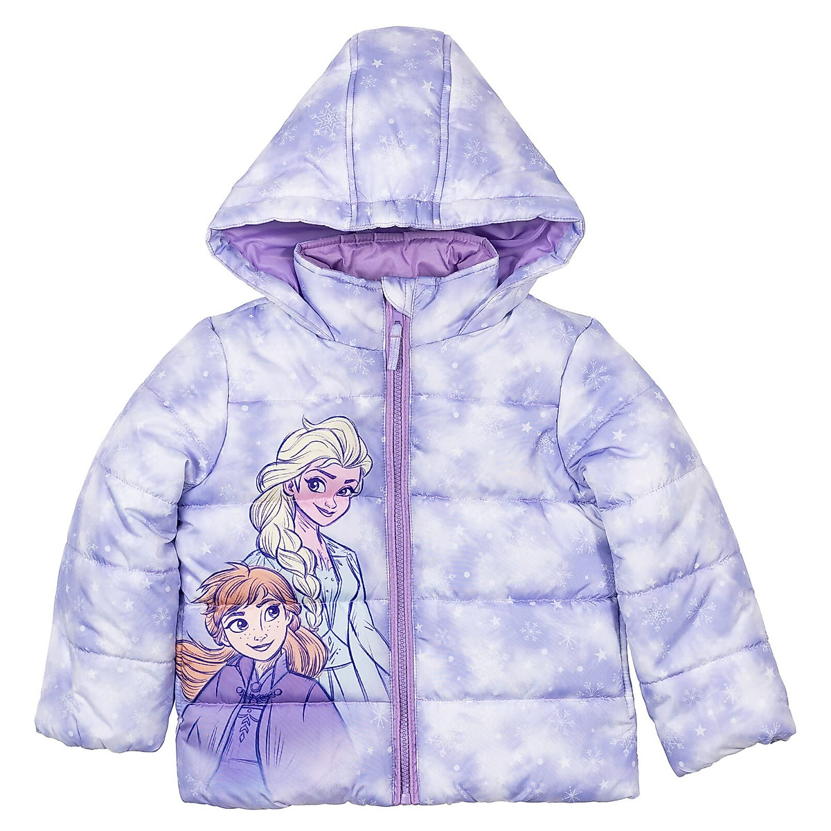 Disney Frozen Princess Anna Elsa Little Girls Zip Up Puffer Jacket Purple 7-8