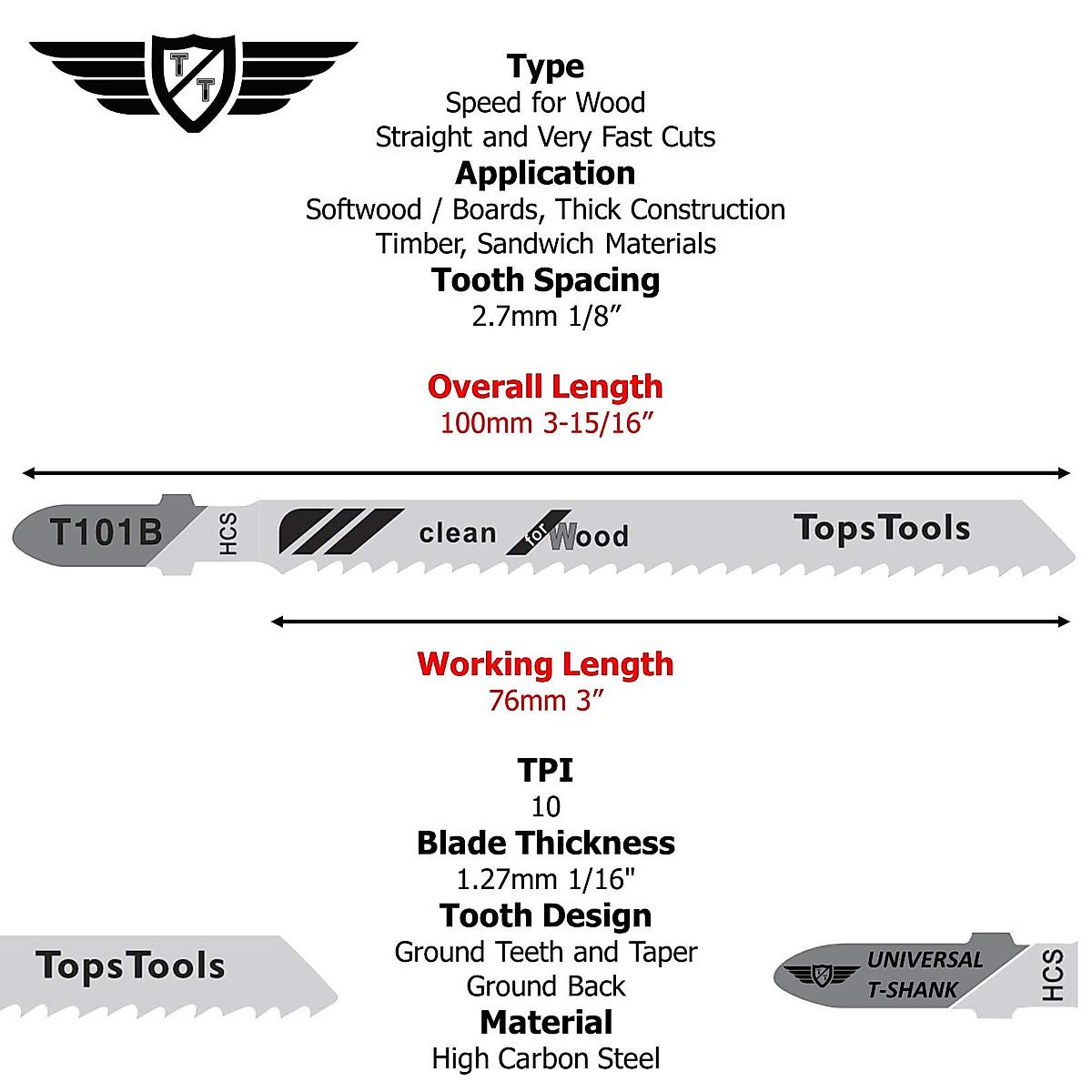 25 x TopsTools T101B Jigsaw Blades for Bosch, Dewalt, Makita, Milwaukee and many more