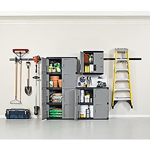 Rubbermaid Freestanding Storage Cabinet, Five Shelf with Double Doors, Lockable, Large, 690-Pound Storage Capacity, Gray, For Garage/Outdoor Storage of Garden Tools/Toys/Power Tools/Pool Accessories